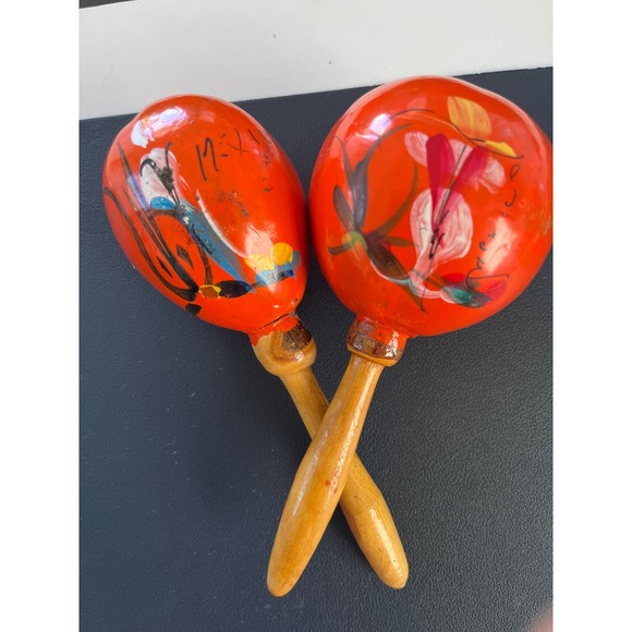 Accents | Vintage Hand Painted Maracas Set Orange Floral Design Musical ...